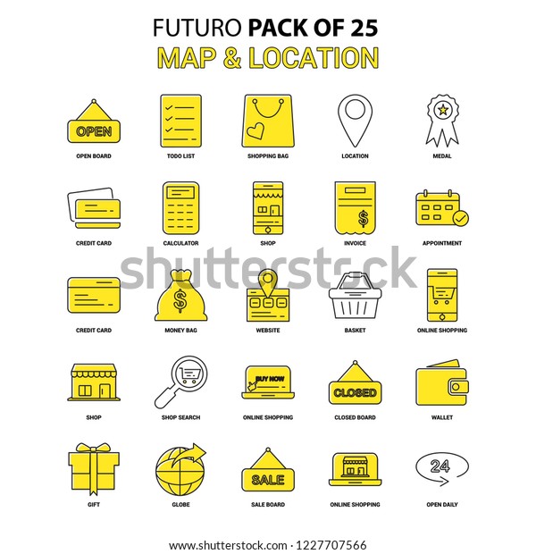 Map Location Icon Set Yellow Futuro Stock Vector (Royalty Free ...