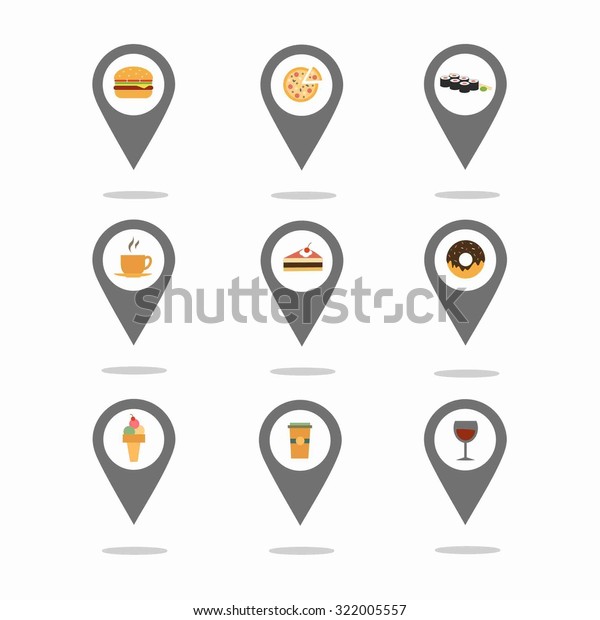 Map Markers Restaurant Cafe Sign Icons Stock Vector (Royalty Free ...