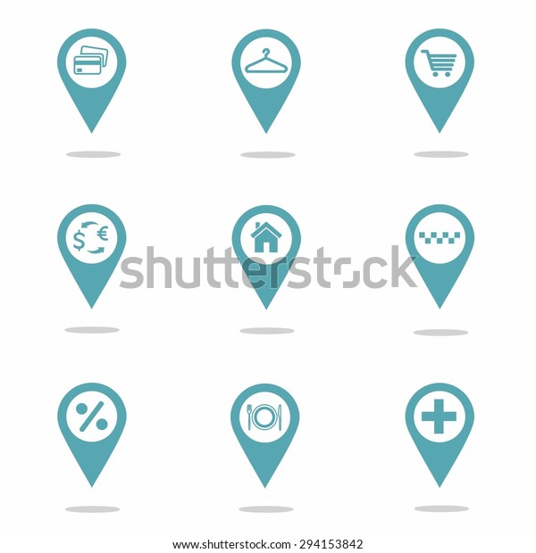 Map Markers Shopping Icons Blue Vector Stock Vector (Royalty Free ...