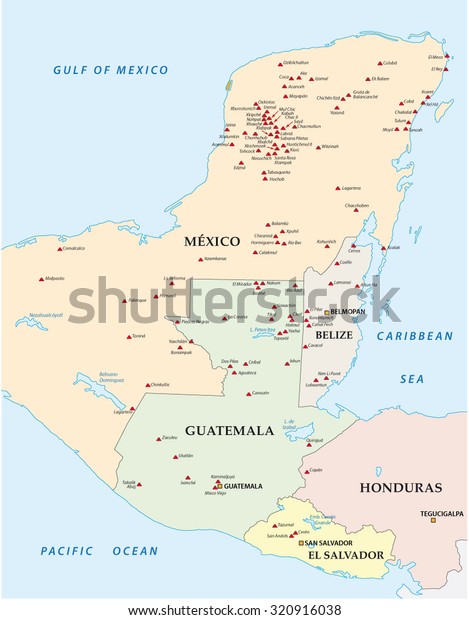 Map Maya Central America Areas Stock Vector (Royalty Free) 320916038