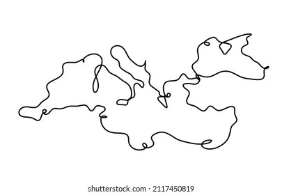 Map Mediterranean Sea Line Drawing On Stock Vector (Royalty Free ...