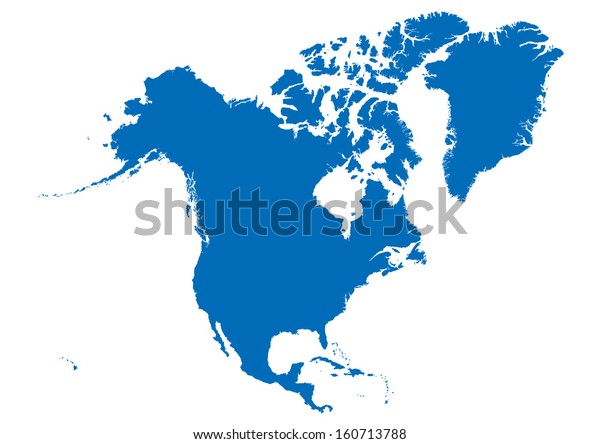 Map North America Blue On White Stock Vector (Royalty Free) 160713788