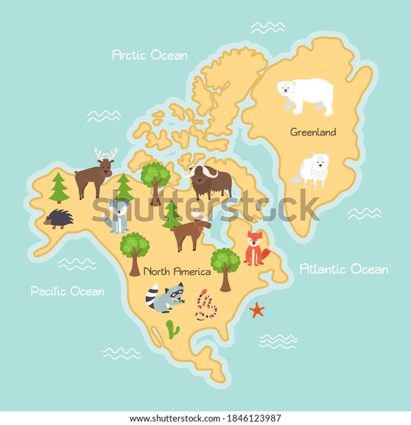 Map North America Wild Animals Plants Stock Vector (Royalty Free ...