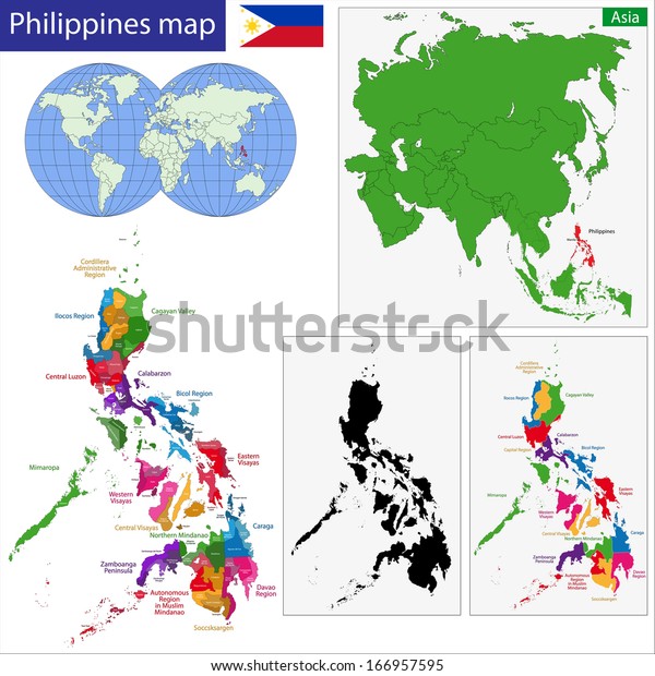 Map Republic Philippines Provinces Colored Bright Stock Vector (Royalty ...