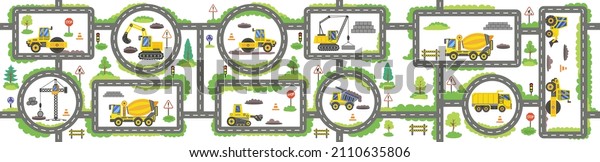 Map Road City Construction Trucks Carpet Stock Vector (Royalty Free ...