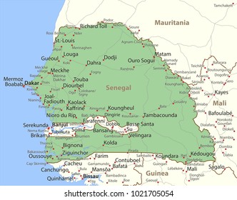 Map Senegal Shows Country Borders Urban Stock Vector (Royalty Free ...