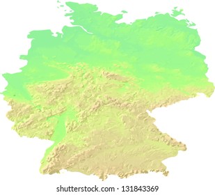Vektor Stok Map Showing Land Topography Germany Shaded (Tanpa Royalti ...