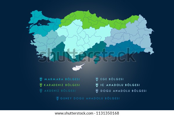 Map Showing Regions Turkey Stock Vector (Royalty Free) 1131350168 ...