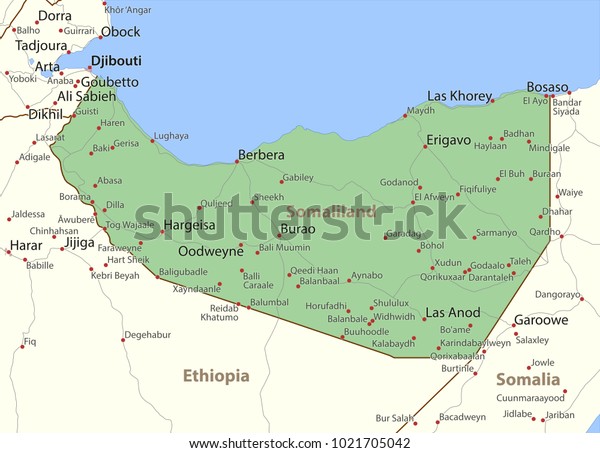 Map Somaliland Shows Country Borders Urban Stock Vector (Royalty Free ...
