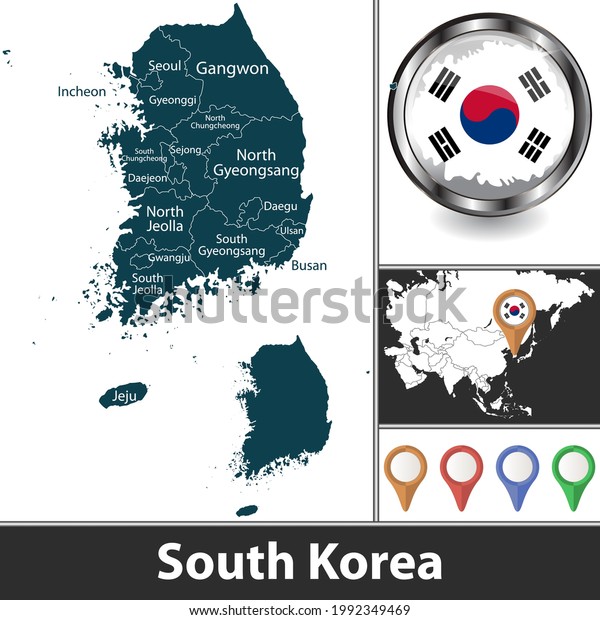 Map South Korea Provinces Location On Stock Vector (Royalty Free ...