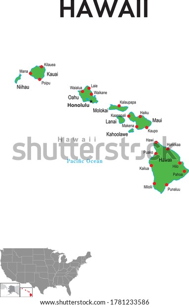 Map State Hawaii Map Depicts State Stock Vector (Royalty Free) 1781233586