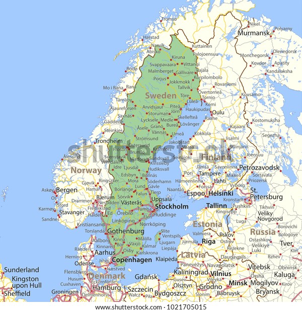 Map Sweden Shows Country Borders Urban Stock Vector (Royalty Free ...