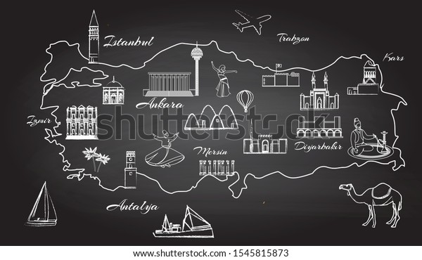 Map Turkey Popular Attraction Drawing On Stock Vector (Royalty Free ...