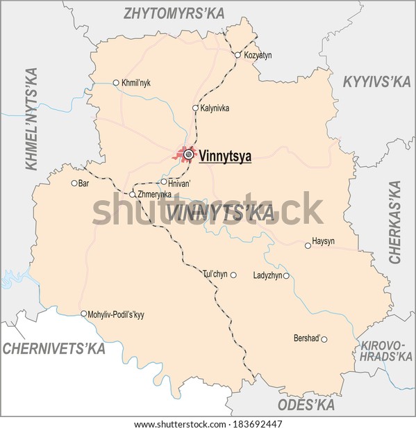 Map Vinnytsia Oblast Major Cities Roads Stock Vector (Royalty Free ...