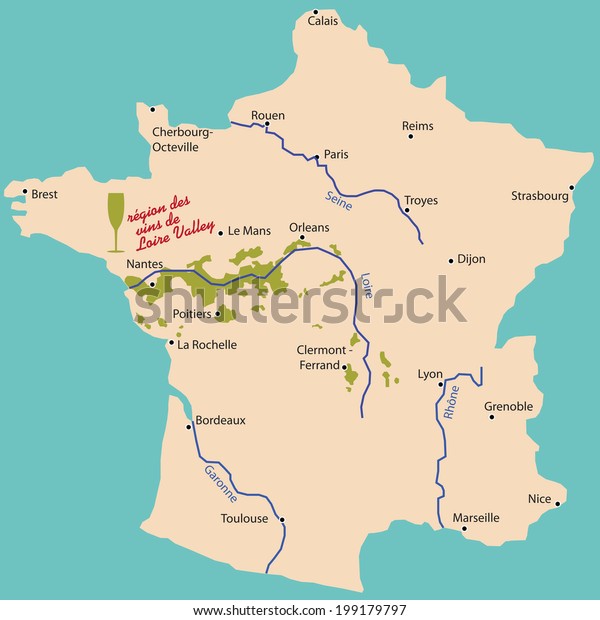 Map Wine Region Loire Valley France 스톡 벡터(로열티 프리) 199179797