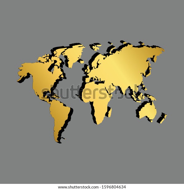 Map World 3d Gold Color Stock Vector (Royalty Free) 1596804634 ...