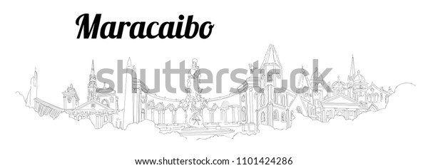 Maracaibo City Vector Panoramic Hand Drawing Stock Vector (Royalty Free ...