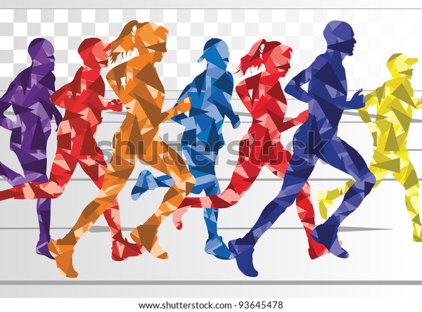 Marathon Runners Colorful Rainbow Landscape Background: vetor stock ...