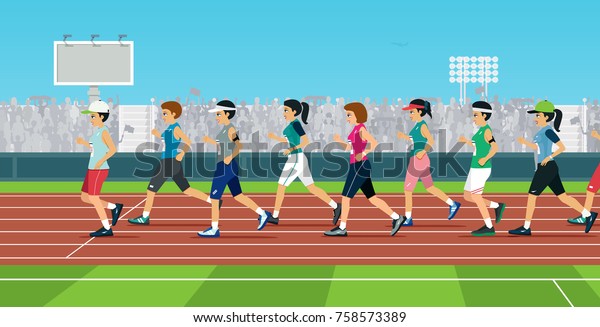 Marathon Runners Field Cheering Backdrops Stock Vector (Royalty Free ...