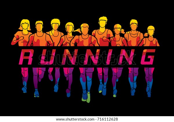 Marathon Runners Group People Running Men Stock Vector (Royalty Free ...
