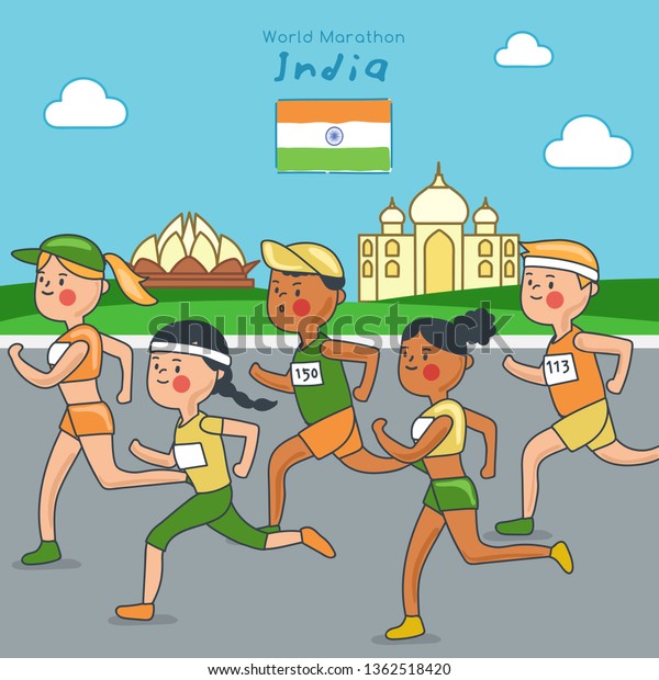 Marathon Runners Running India Vector Illustration Stock Vector ...