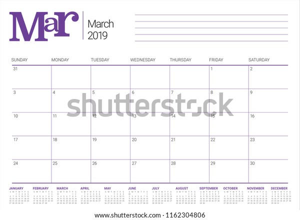 March 2019 Desk Calendar Vector Illustration Stock Vector (Royalty Free ...