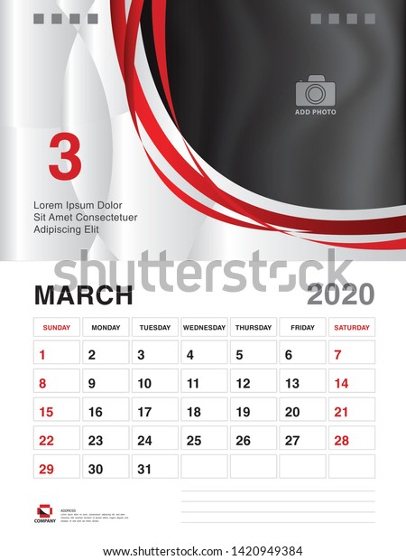 March 2020 Year Template Calendar 2020 Stock Vector (Royalty Free ...