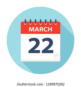 March 22 Calendar Icon Vector Illustration Stock Vector (Royalty Free ...