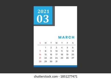 March Calendar Template Black Background Colors Stock Vector (Royalty ...