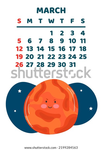 March Space Calendar Planner 2023 Weekly Stock Vector (Royalty Free ...