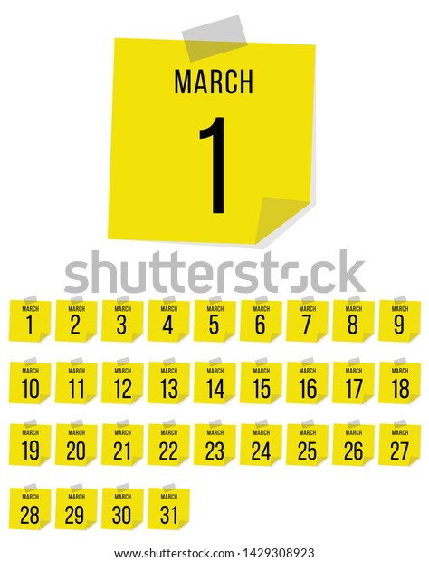 March Vector Flat Daily Calendar Set Stock Vector (Royalty Free ...