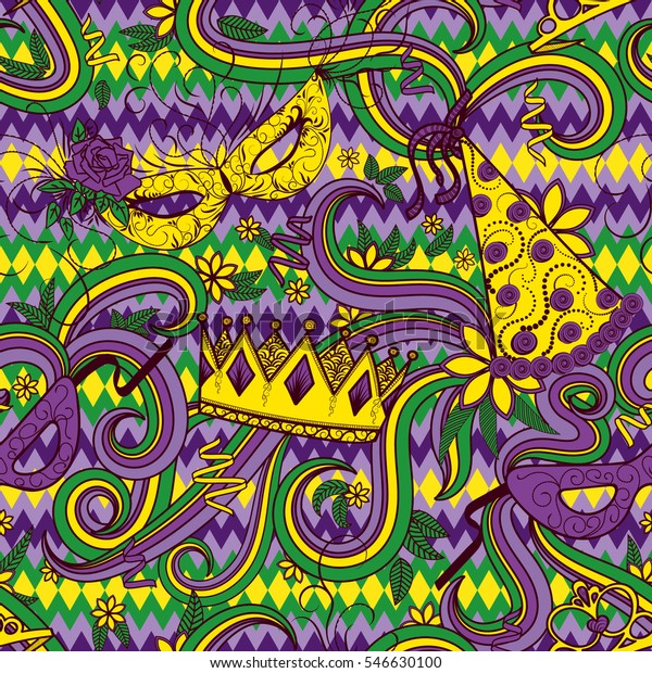 Mardi Gras Seamless Pattern Colorful Background Stock Vector (Royalty ...