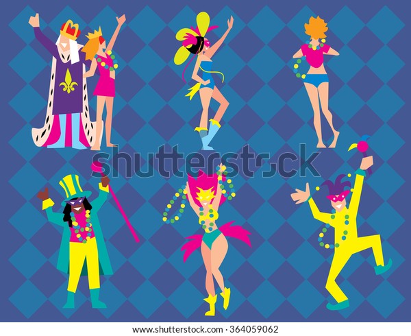 Mardi Gras Vector Illustration Dancers Costumes Stock Vector (Royalty ...