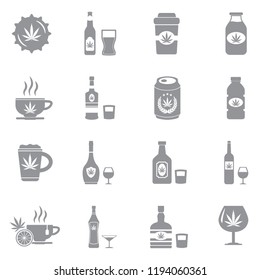 Marijuana Beverages Icons Gray Flat Design Stock Vector (Royalty Free ...