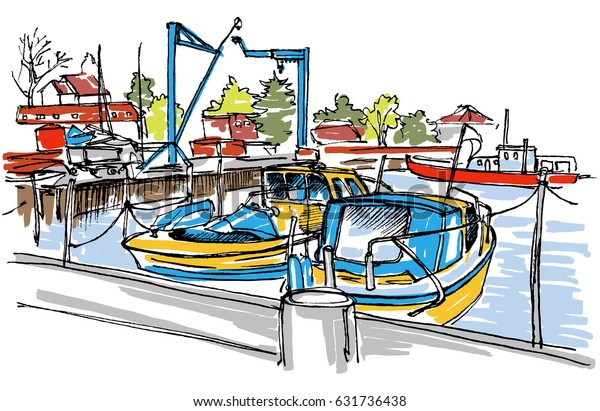 Marina Boats Sketch Stock Vector (Royalty Free) 631736438