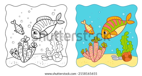 Marine Background Coloring Book Coloring Page Stock Vector (Royalty ...