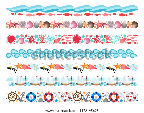 Marine Borders Set Long Bars Nautical Stock Vector (Royalty Free ...