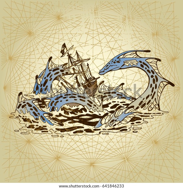 Marine Dragon Sinking Boat Stock Vector (Royalty Free) 641846233 ...