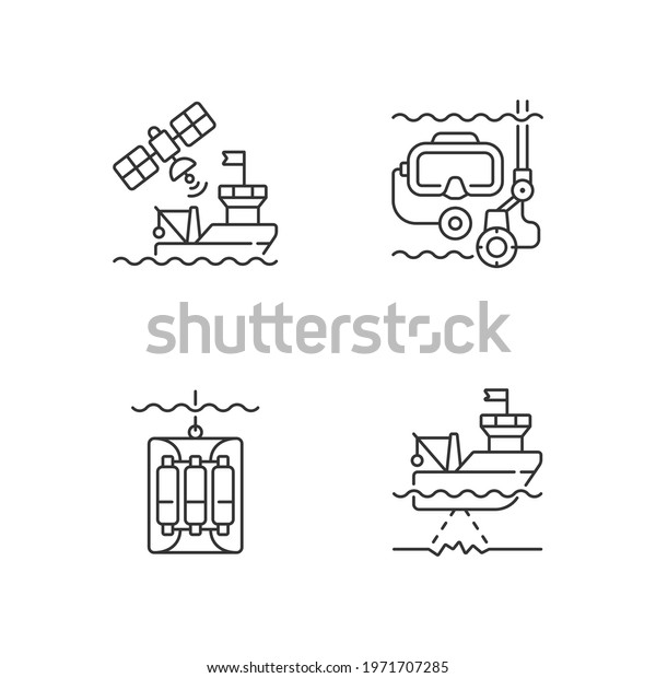 Marine Exploration Linear Icons Set Taking Stock Vector (Royalty Free ...