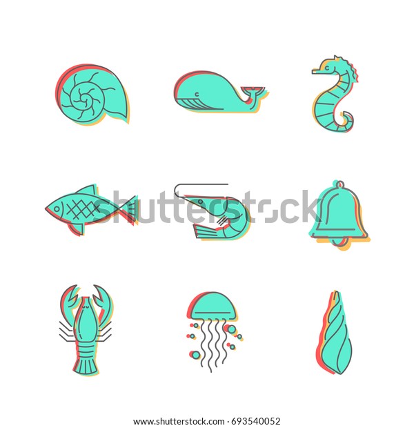 Marine Life Elements Vector Infographic Icons: เวกเตอร์สต็อก (ปลอดค่า ...