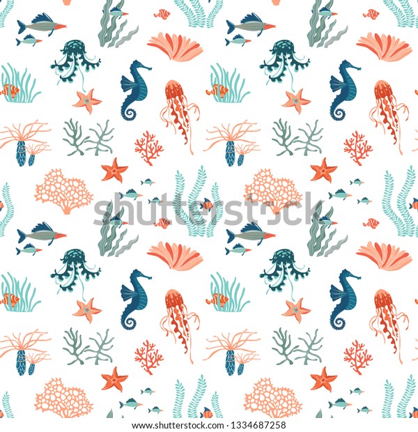 Marine Life Hand Drawn Flat Vector Stock Vector (Royalty Free ...