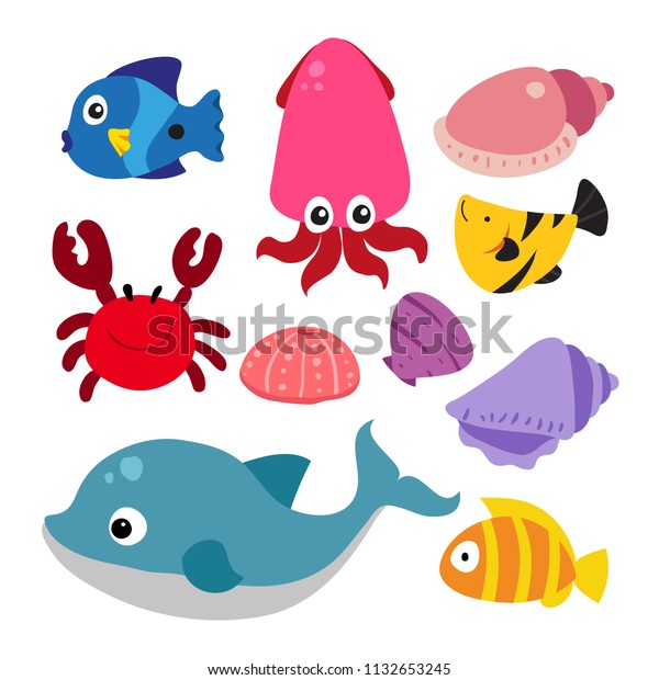 Marine Life Vector Collection Design Stock Vector (Royalty Free) 1132653245