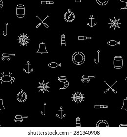 Marine Line Icons Seamless Pattern On Stock Illustration 343894787
