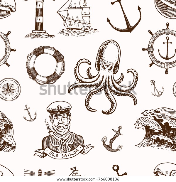 Marine Nautical Sea Ocean Emblems Seamless Stock Vector (Royalty Free ...