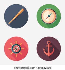 Marine Navigation Flat Round Icon Set Stock Vector (Royalty Free ...