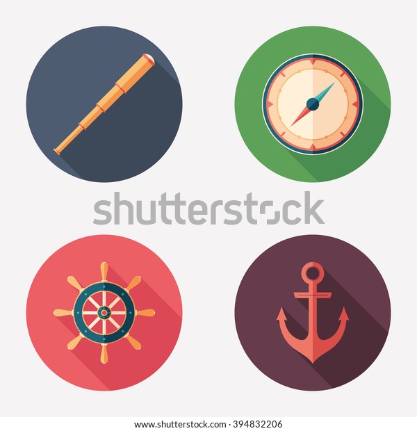 Marine Navigation Flat Round Icon Set Stock Vector (Royalty Free) 394832206