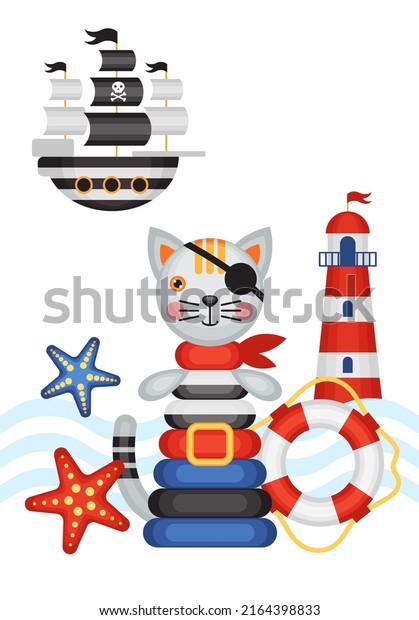 Marine Poster Nautical Pirate Theme Childrens Stock Vector (Royalty ...