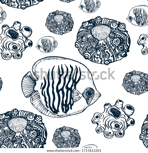 motif marin harmonieux dessin à la : image vectorielle de stock (libre ...