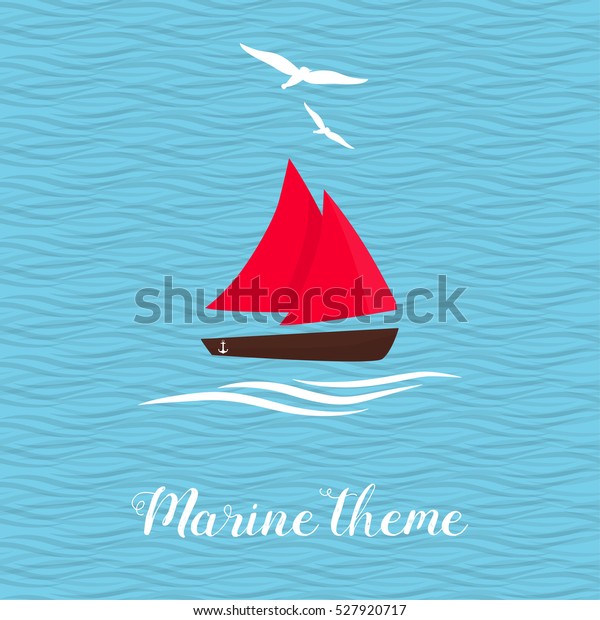 Marine Theme Sailing Ship Rocking On Stock Vector (Royalty Free ...