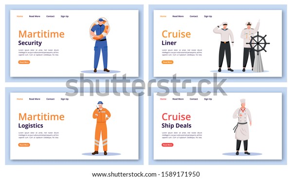 Maritime Characters Landing Page Vector Templates 스톡 벡터(로열티 프리 ...